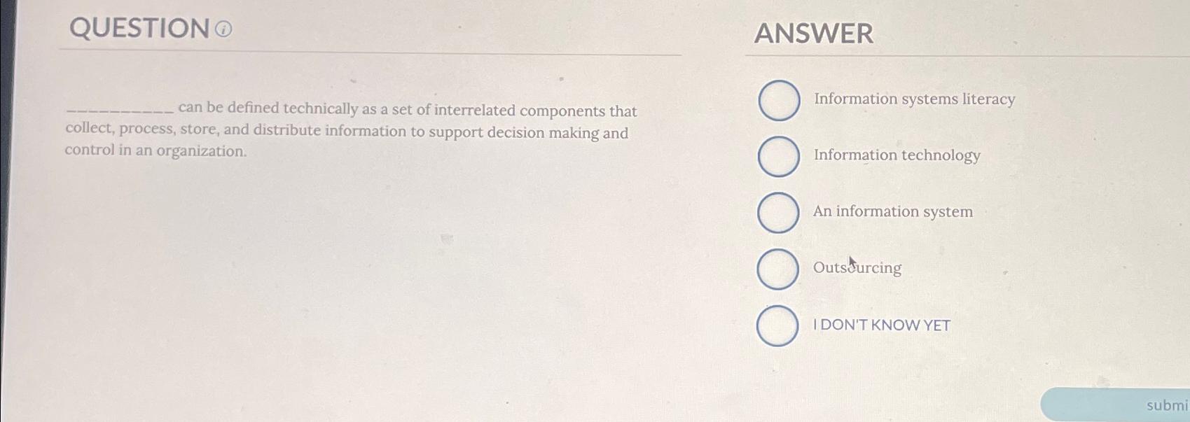 Solved QUESTIONANSWERcan be defined technically as a set of | Chegg.com