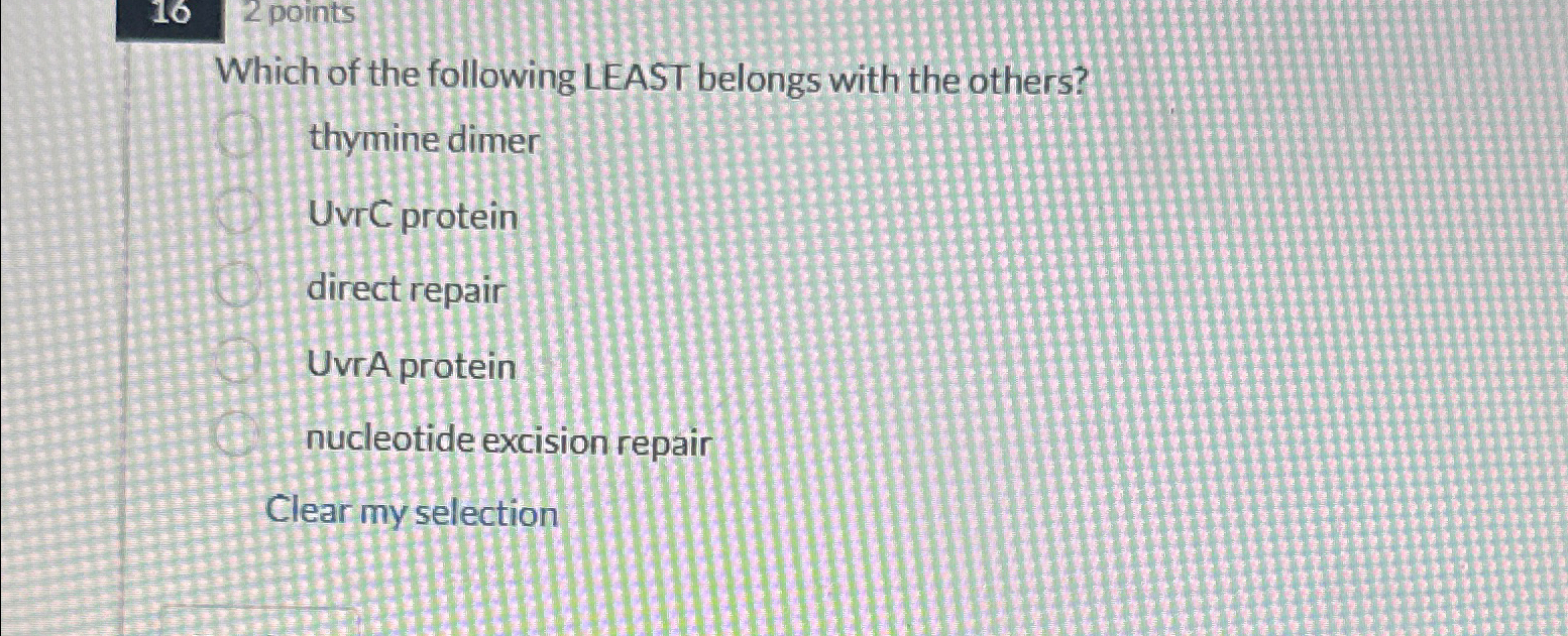 Solved 2 ﻿pointsWhich of the following LEAST belongs with | Chegg.com
