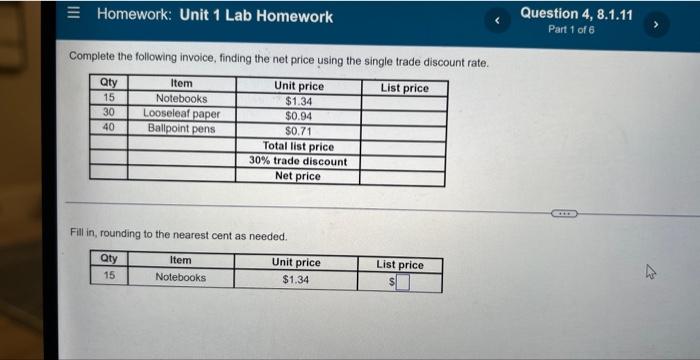 Solved Complete the following invoice, finding the net price | Chegg.com