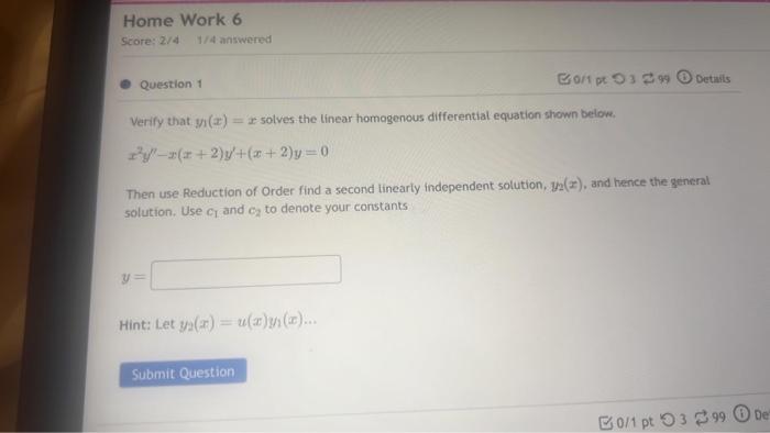 Solved Verify that y(x)=x solves the linear homogenous | Chegg.com