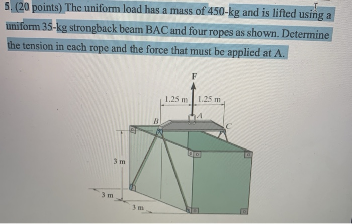 Solved 5. (20 points) The uniform load has a mass of 450-kg | Chegg.com