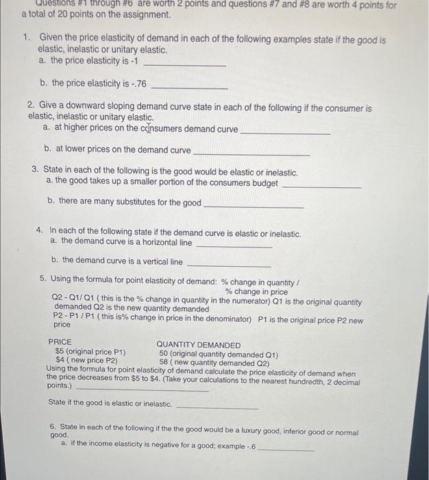 Solved Questions #1 through #6 are worth 2 points and | Chegg.com