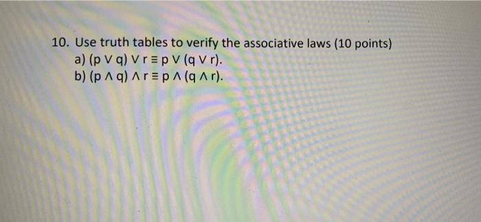 Solved 10. Use truth tables to verify the associative laws | Chegg.com
