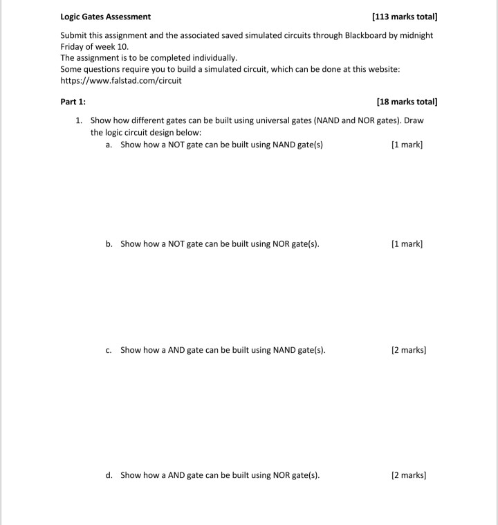 Solved Logic Gates Assessment [113 marks total] Submit this | Chegg.com
