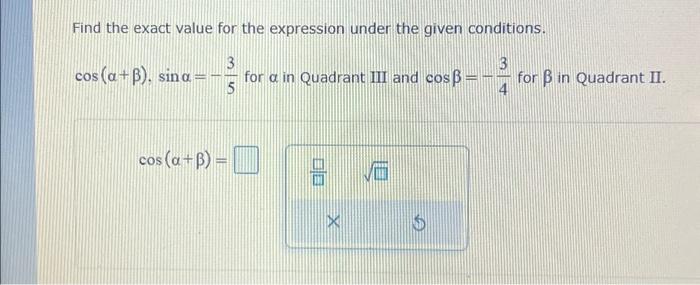 Solved Find the exact value for the expression under the | Chegg.com