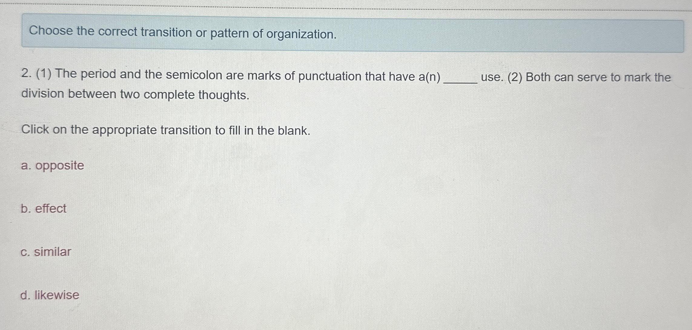 Solved Choose the correct transition or pattern of | Chegg.com
