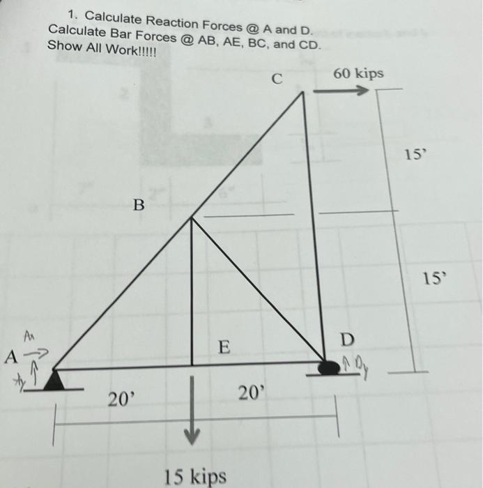 Solved 1. Calculate Reaction Forces @ A and D. Calculate Bar | Chegg.com