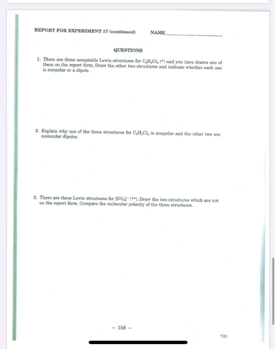Solved EXPERIMENT 17 Lewis Structures and Molecular Models | Chegg.com