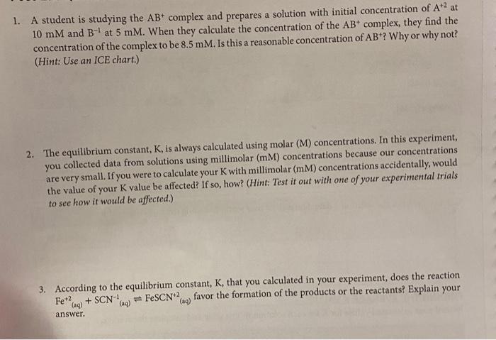 Solved A student is studying the AB+complex and prepares a | Chegg.com
