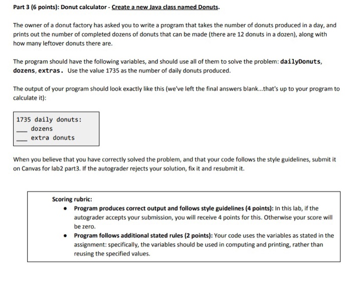Solved Part 3 (6 points): Donut calculator - Create a new | Chegg.com
