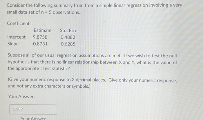 Solved Consider the following summary from from a simple | Chegg.com