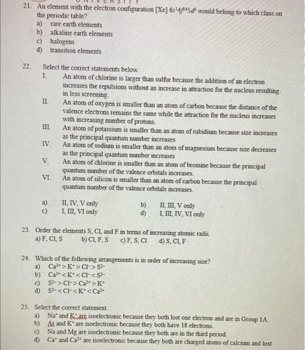 Solved 21. An element with the electron configuration [Xe] | Chegg.com