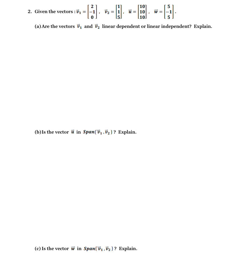 Solved Given the vectors : | Chegg.com