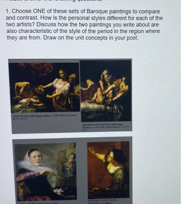 1. Choose ONE of these sets of Baroque paintings to | Chegg.com