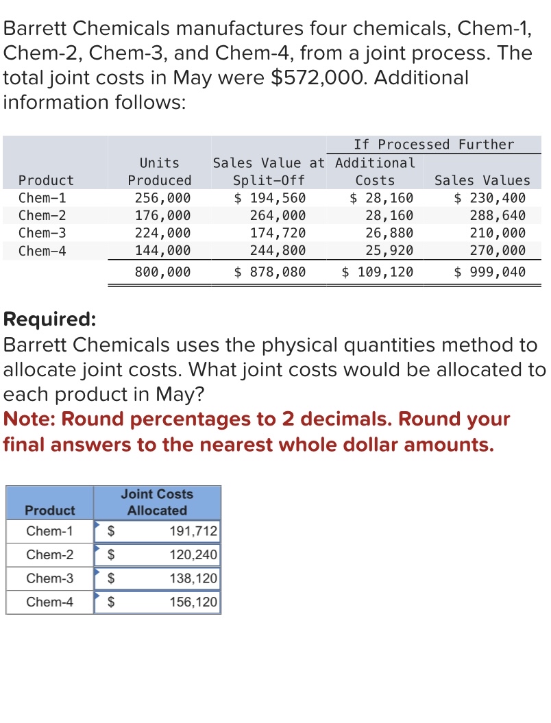 Solved Barrett Chemicals manufactures four chemicals, | Chegg.com
