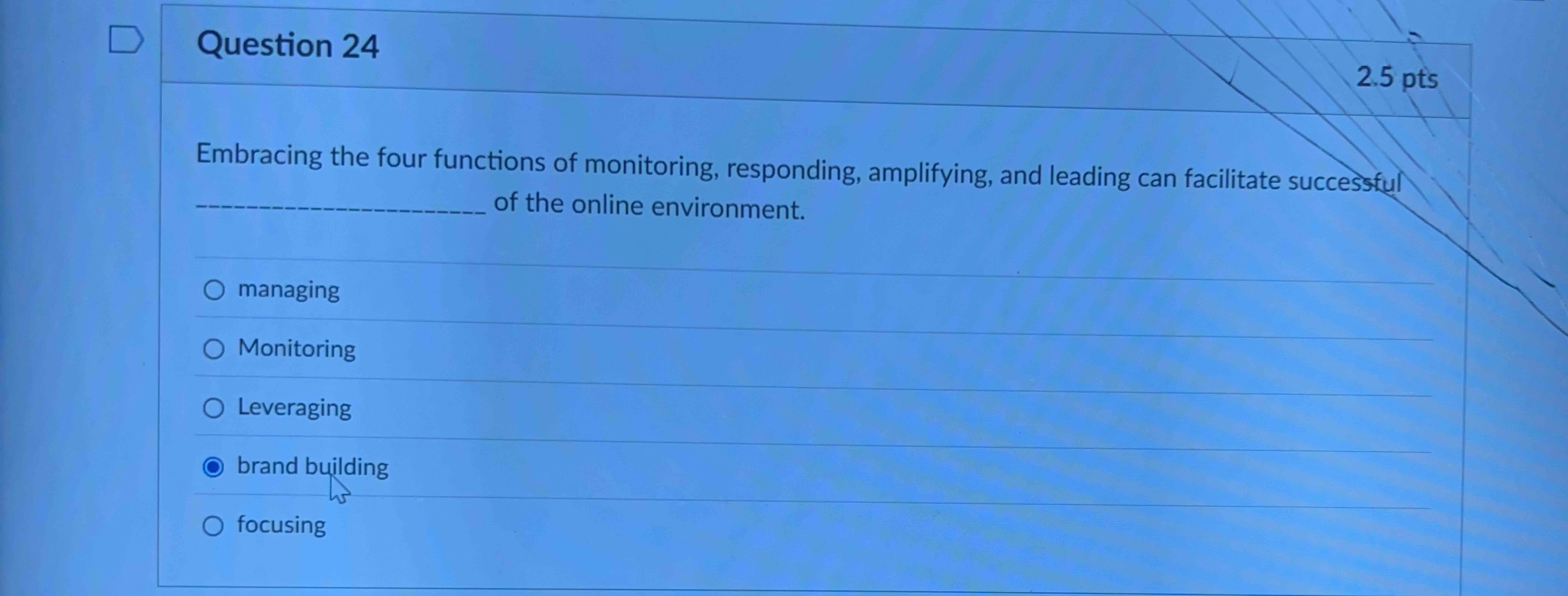 Solved Question 24Embracing the four functions of | Chegg.com