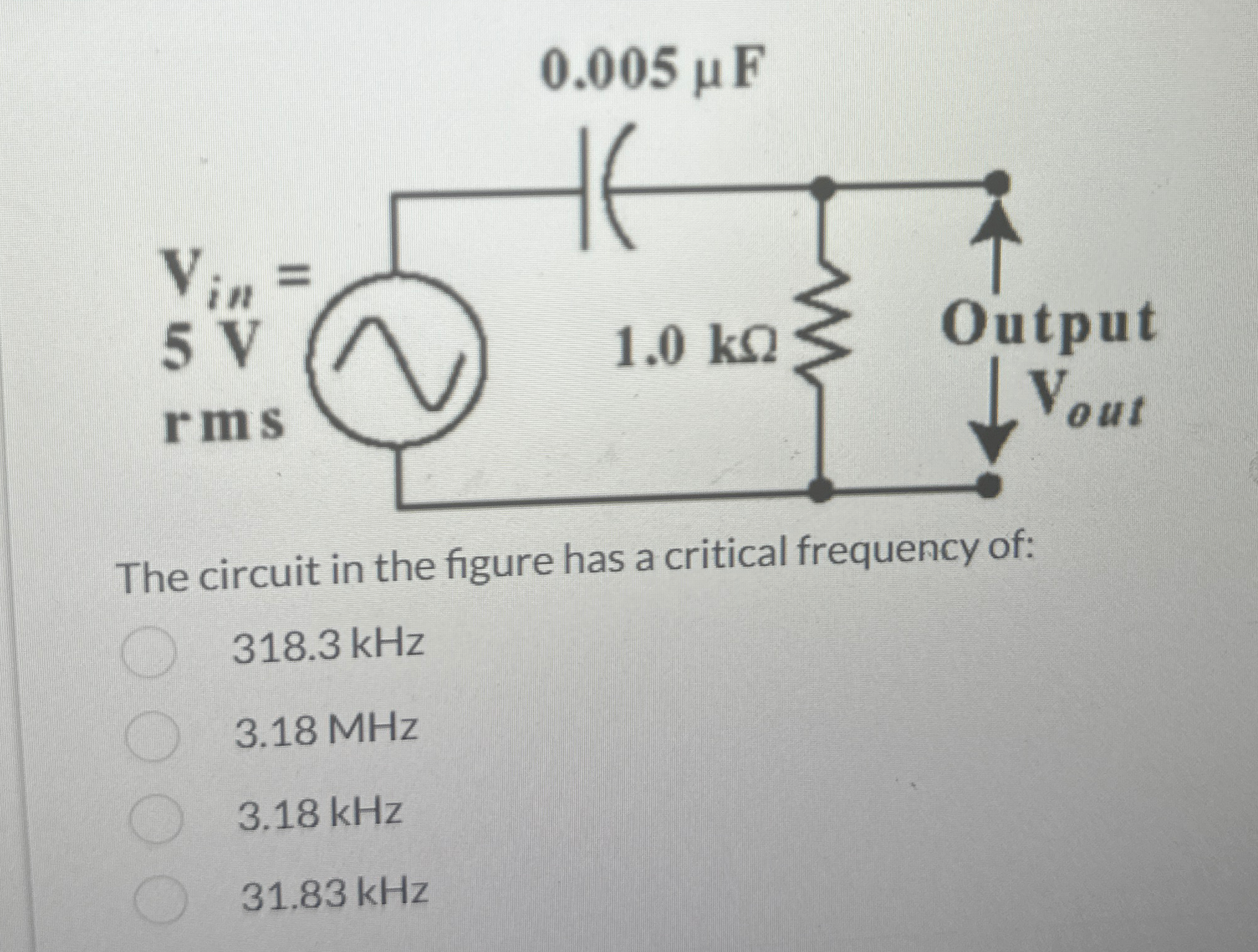 Solved The circuit in the figure has a critical frequency | Chegg.com