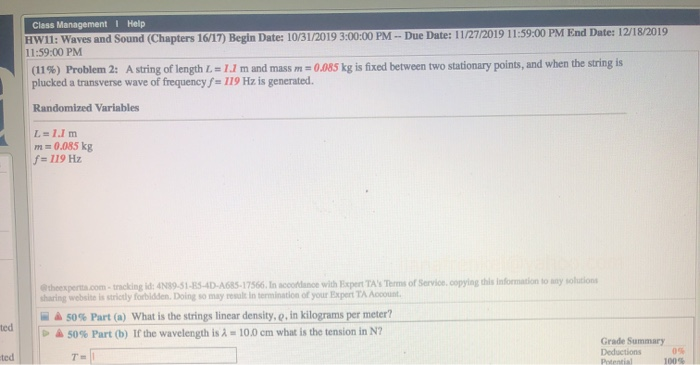 Solved Class Management | Help HWI: Waves and Sound | Chegg.com