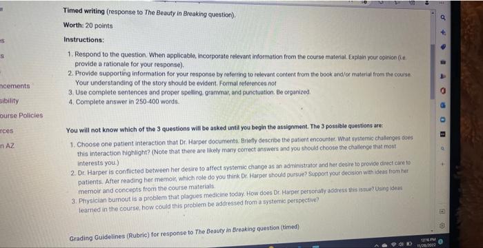 Solved Timed writing (response to The Beauly in Breaking | Chegg.com
