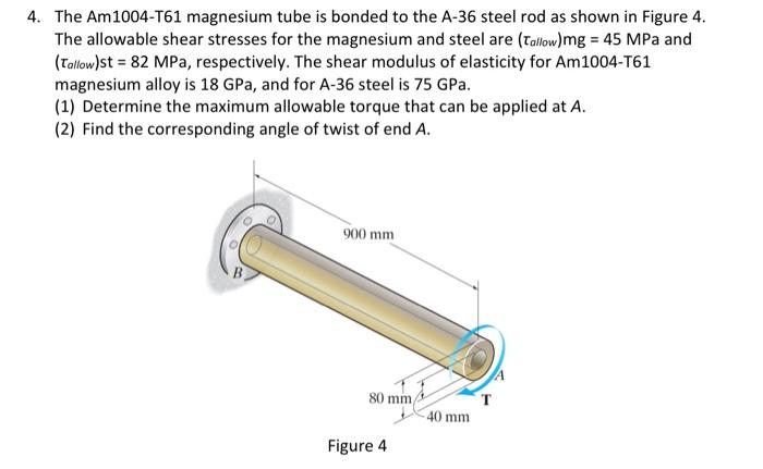 [Solved]: 4. The Am1004-T61 magnesium tube is bonded to the