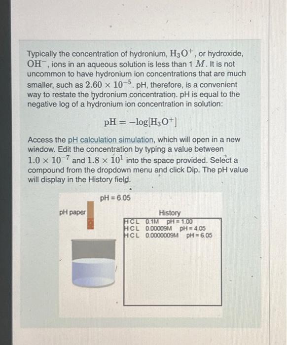 Typically the concentration of hydronium, H3O+, or | Chegg.com