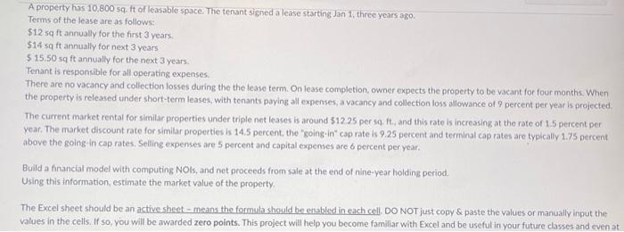 Solved A property has 10,800 sq it of leasable space. The | Chegg.com