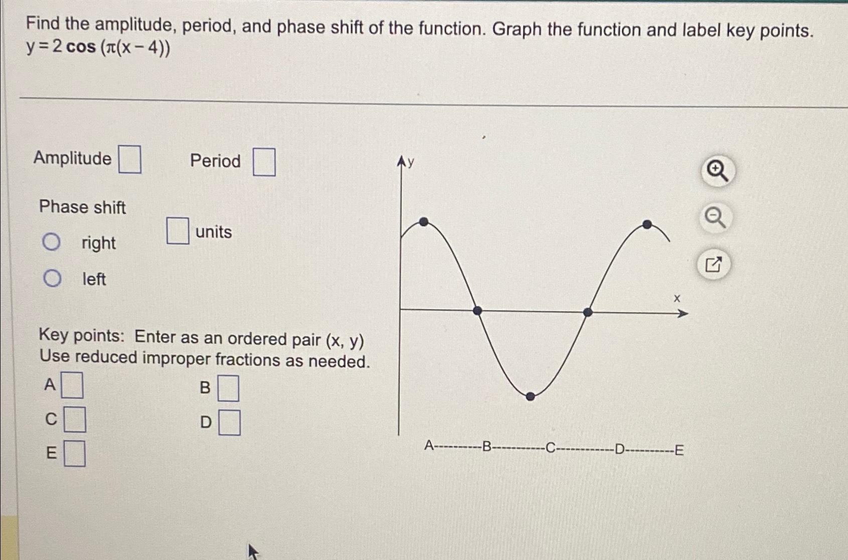 Solved Find the amplitude, period, and phase shift of the | Chegg.com