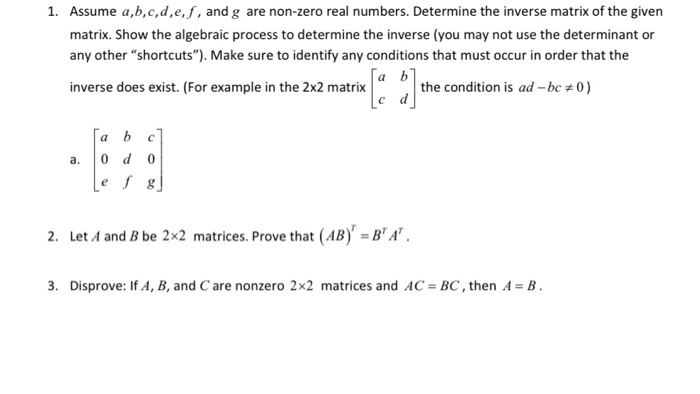 Solved 1. Assume a,b,c,d,e,f, and g are non-zero real | Chegg.com
