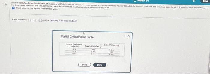Solved Partial Critical Value Table 6915