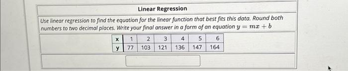 Solved Linear Regression Use linear regression to find the | Chegg.com