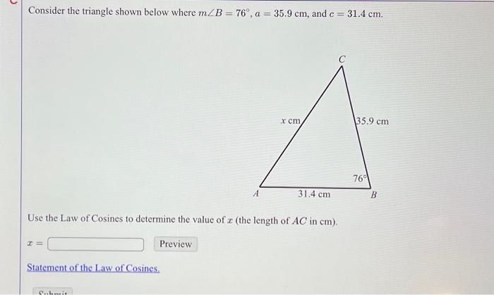 Solved Consider the triangle shown below where | Chegg.com