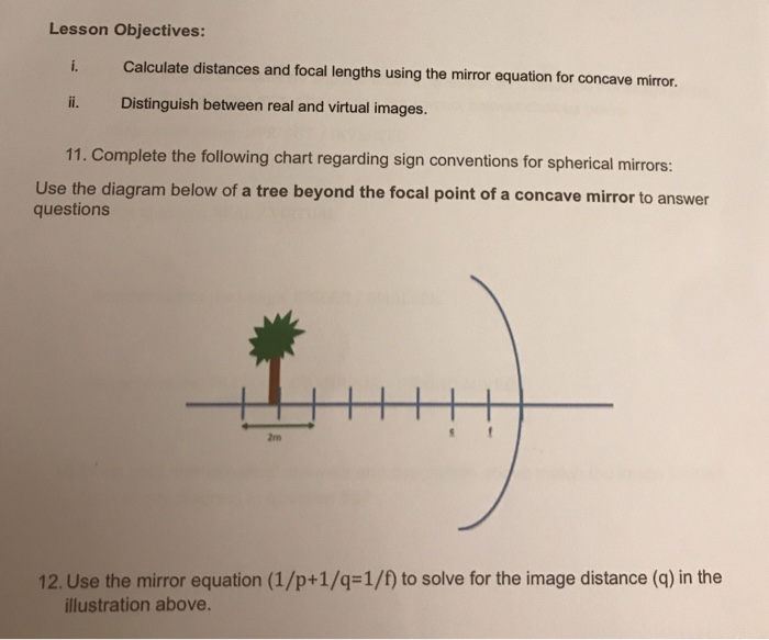 Lesson Objectives: i. Calculate distances and focal | Chegg.com