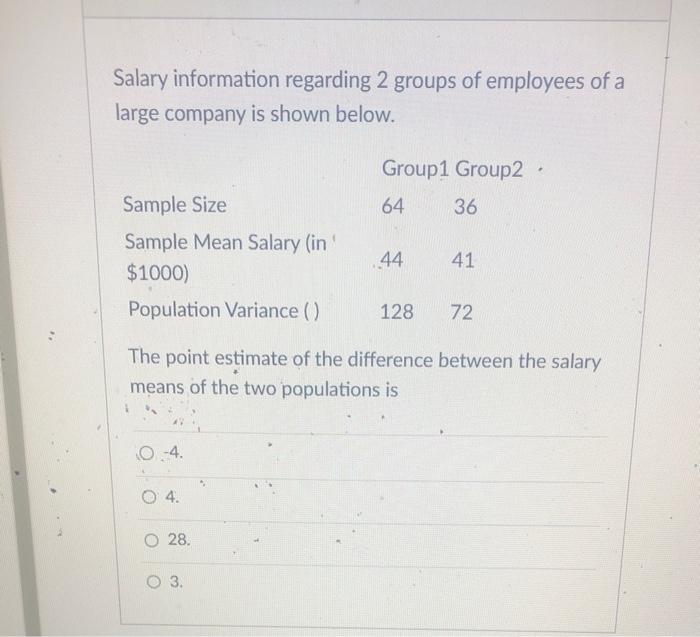 Solved Salary information regarding 2 groups of employees of | Chegg.com