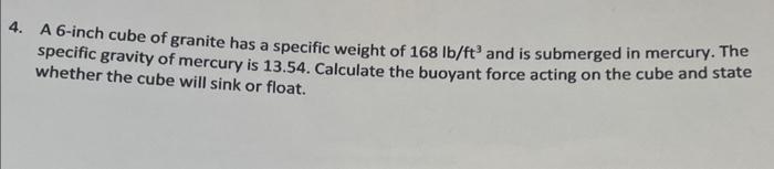 Solved A 6-inch cube of granite has a specific weight of 168 | Chegg.com