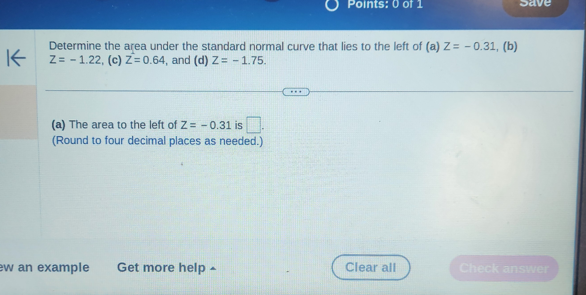 Solved Determine the area under the standard normal curve | Chegg.com