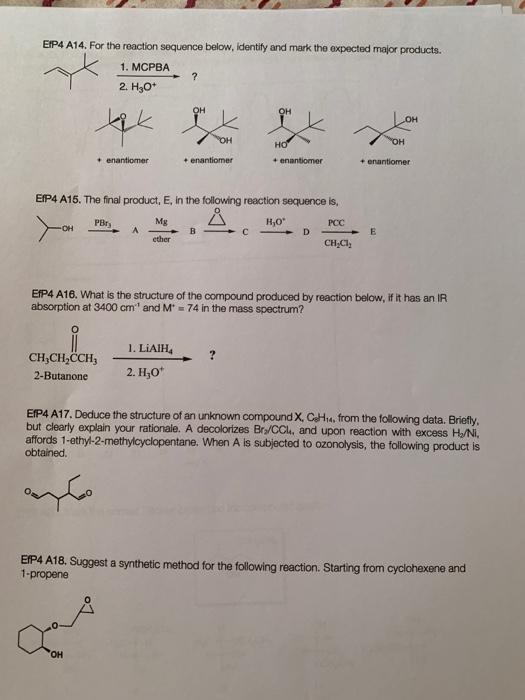 Solved EiP4 A14. For the reaction sequence below, identify | Chegg.com