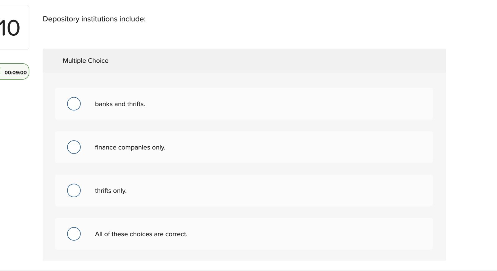 Solved 10Depository institutions include:Multiple | Chegg.com