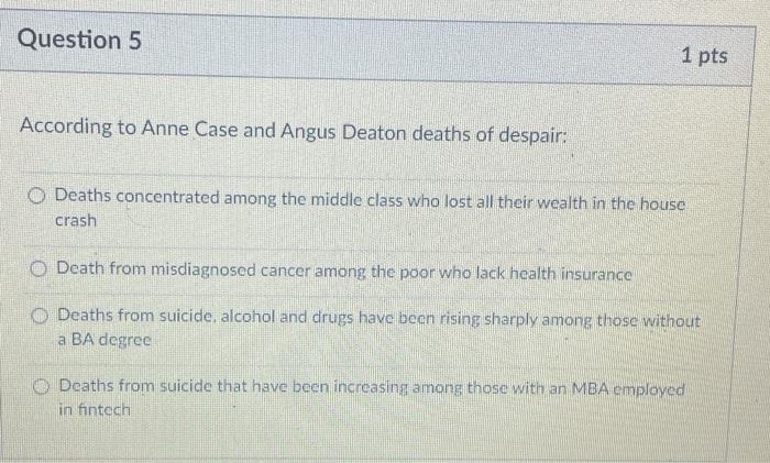 Solved According to Anne Case and Angus Deaton deaths of | Chegg.com