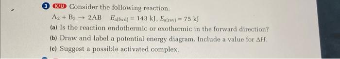 Solved Consider the following reaction. A2+ B₂ →2AB Ea(fwd) | Chegg.com