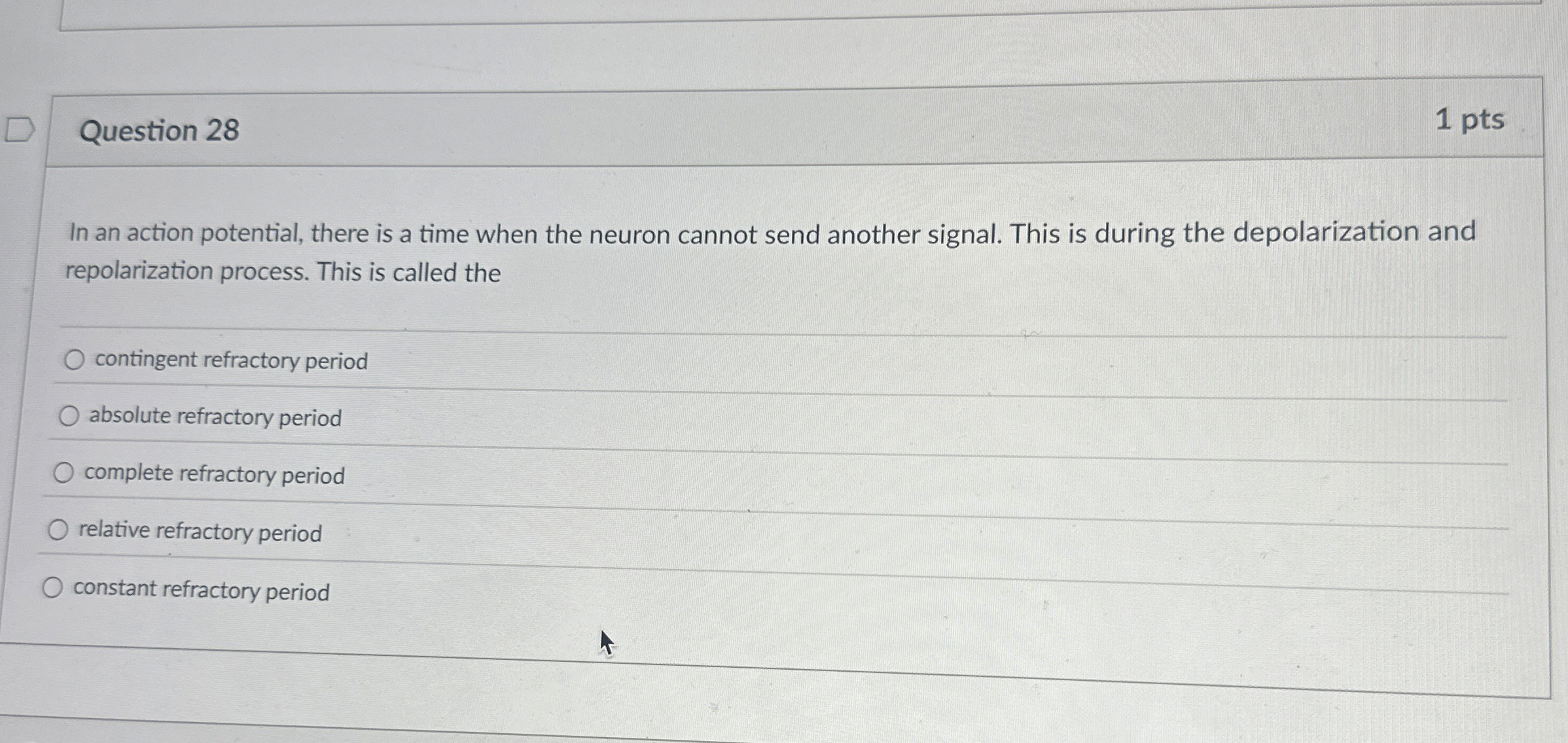 Solved Question 28In an action potential, there is a time | Chegg.com