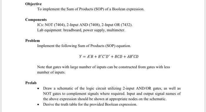 Solved Objective To implement the Sum of Products (SOP) of a | Chegg.com