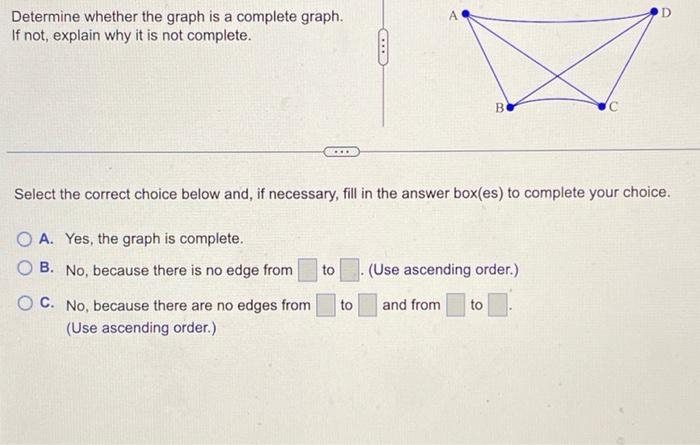 Solved Determine whether the graph is a complete graph. If | Chegg.com