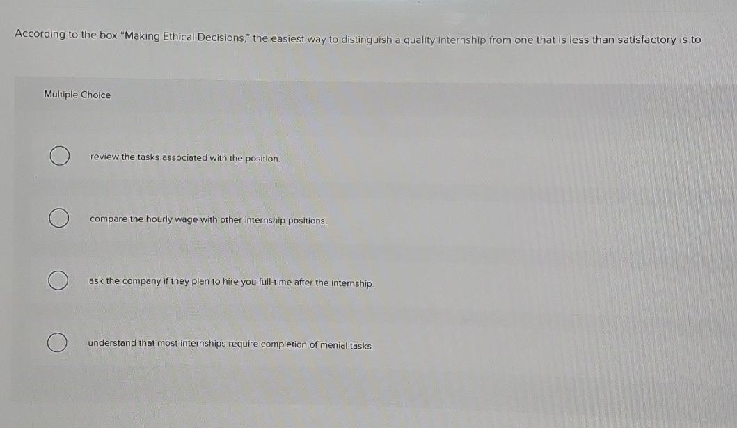 Solved According to the box "Making Ethical Decisions," the | Chegg.com