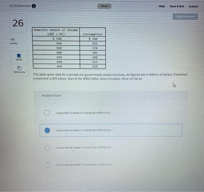 Solved Ch 11 Exercises Saved Help Save & Exit Submit Check | Chegg.com