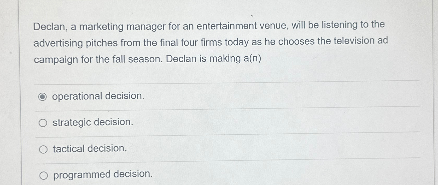 Solved Declan, a marketing manager for an entertainment | Chegg.com