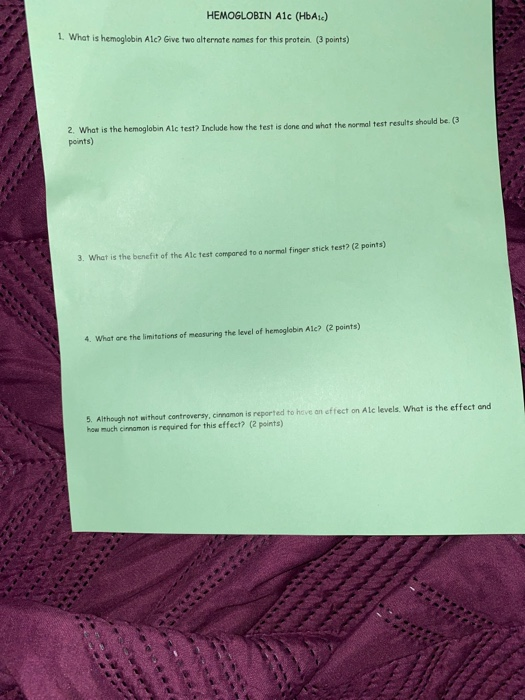 Solved HEMOGLOBIN A1c (HbA1c) 1. What is hemoglobin Alc? | Chegg.com