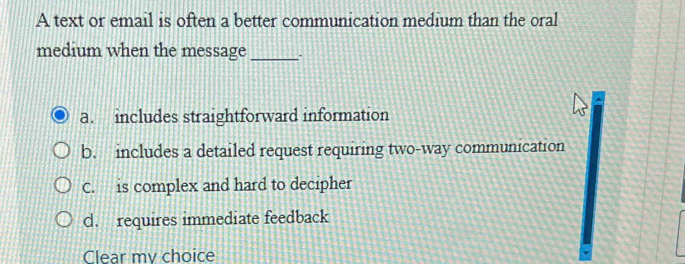 Solved A text or email is often a better communication | Chegg.com