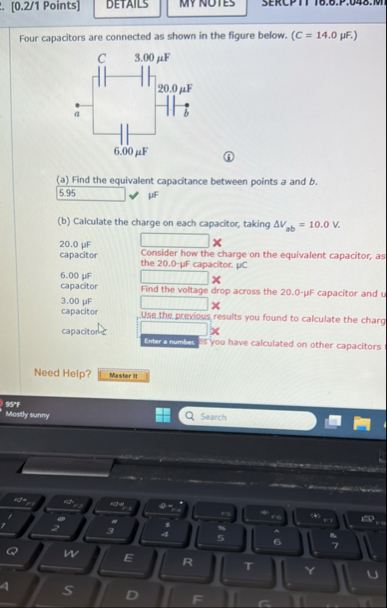 Solved [0.2/1 ﻿Points]DETAILSFour capacitors are connected | Chegg.com