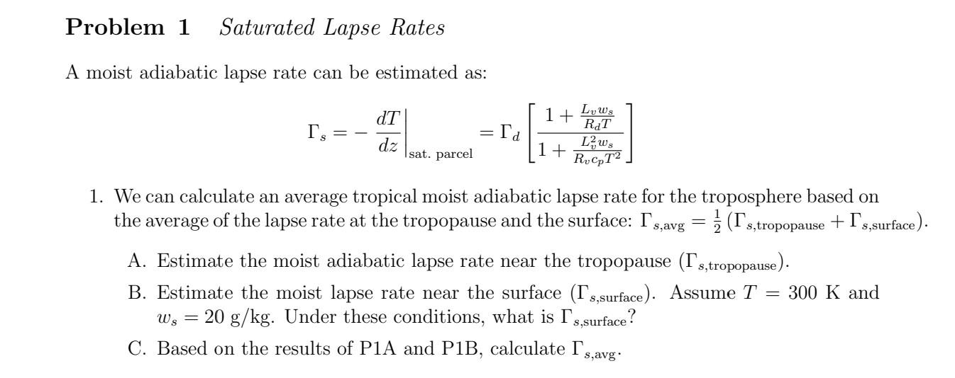 Solved Problem 1 Saturated Lapse Rates A moist adiabatic | Chegg.com