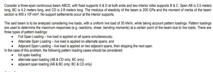 Solved Consider a three-span continuous beam ABCD, with | Chegg.com